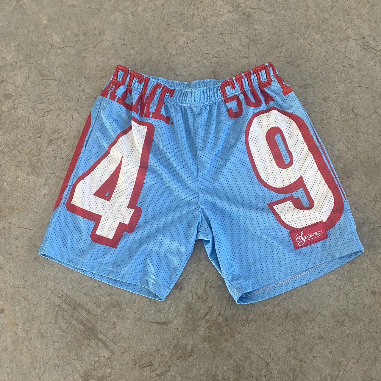 Supreme Men's Blue and Red Shorts | Depop