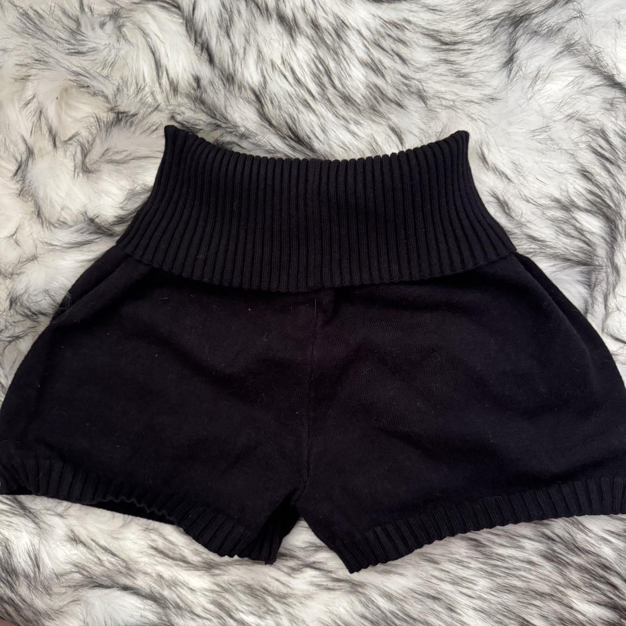 Black low waisted fold over knit shorts #knitwear | Depop