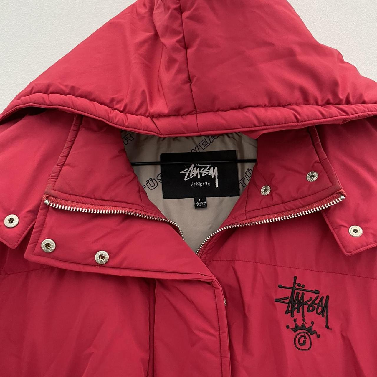 STUSSY Red Crop Hooded Puffer Jacket Like new... - Depop