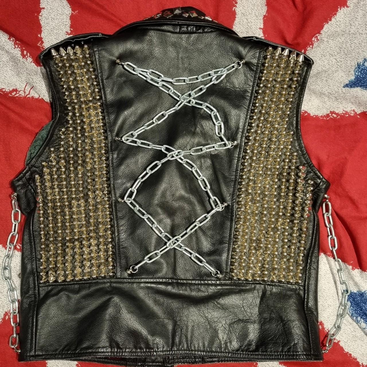 STUDDED LEATHER JACKET/GILLET WITH CHAINS REAL... - Depop