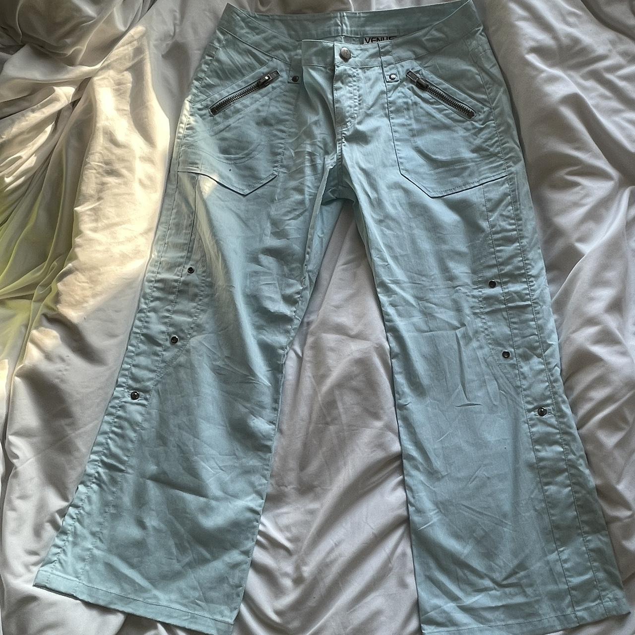 Low Rise Baby Blue Cargo Capri Pants - Depop