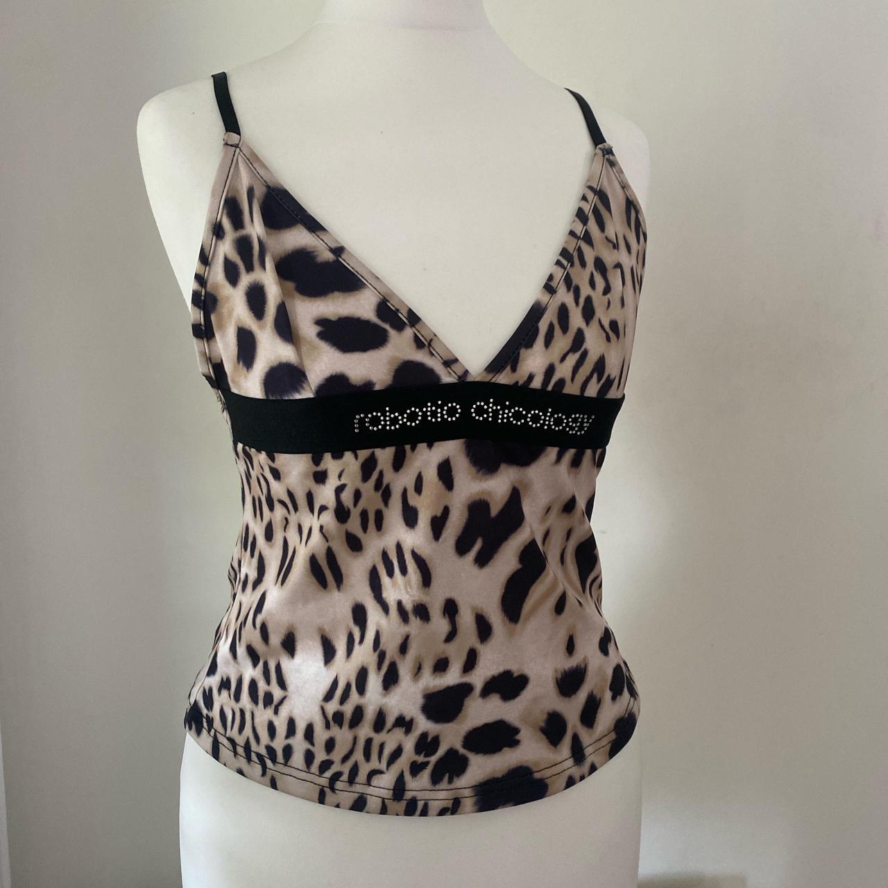 y2k, vintage, leopard print cami top with rhinestone... - Depop