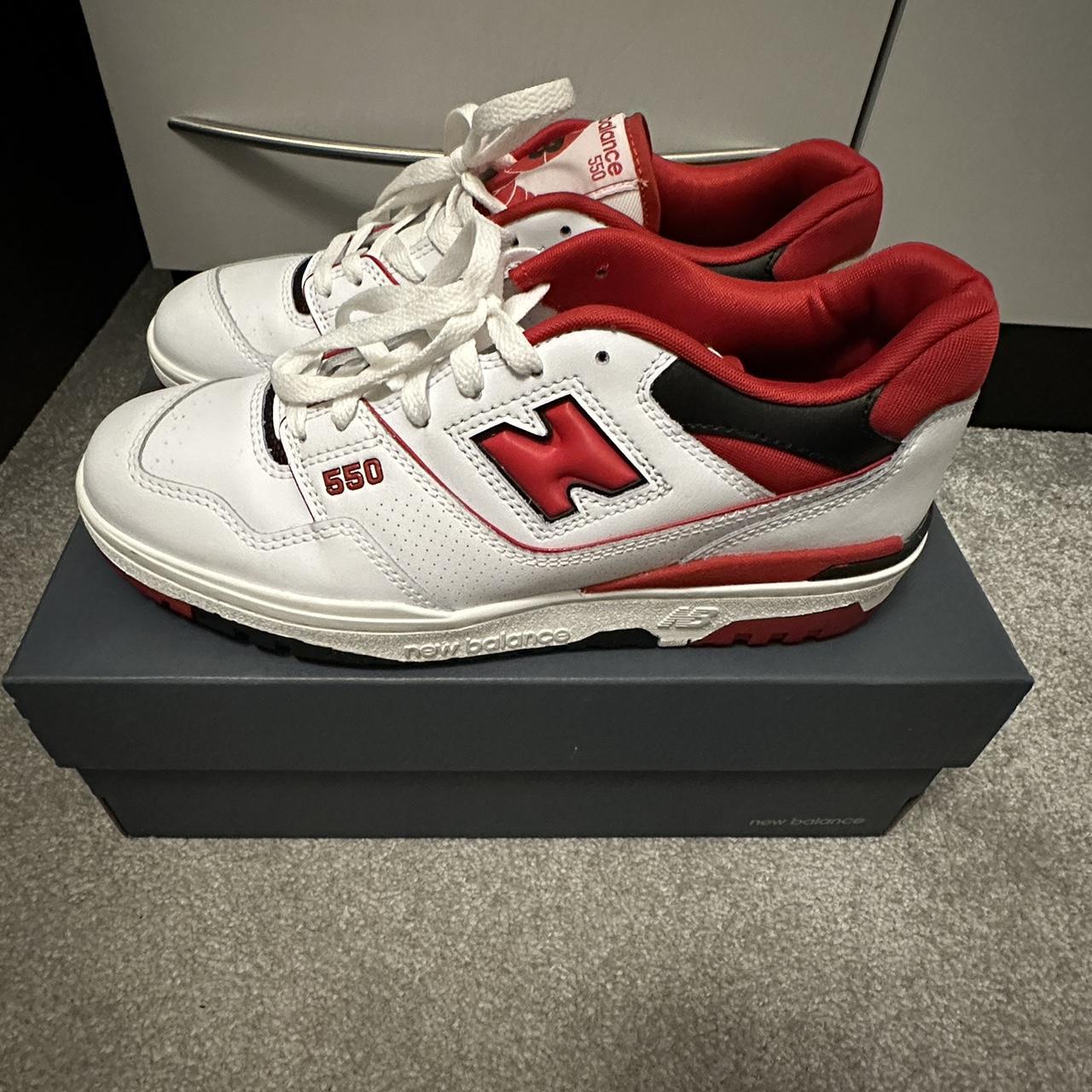 New balance 550 red colour way! Worn once reason for... - Depop