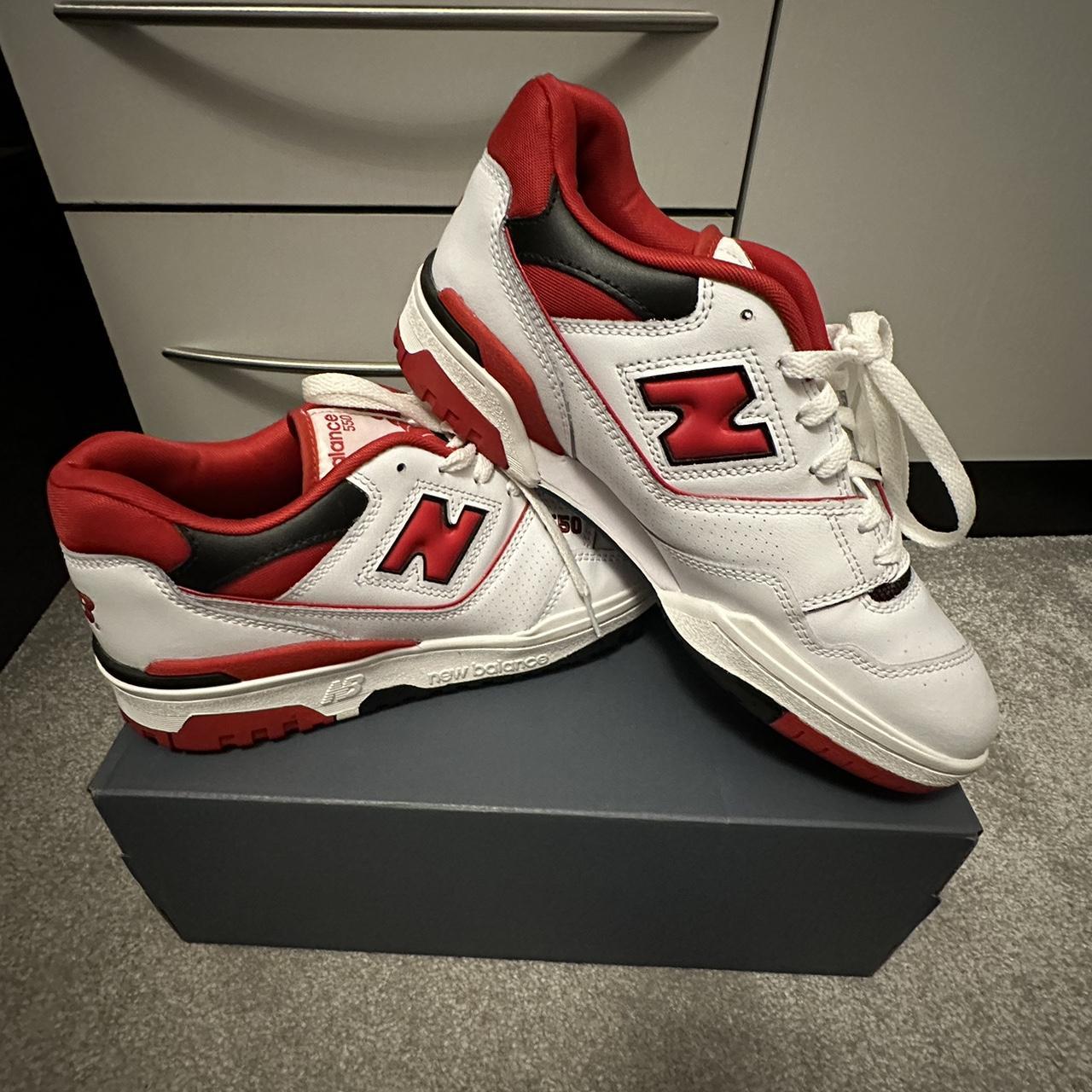 New balance 550 red colour way! Worn once reason for... - Depop