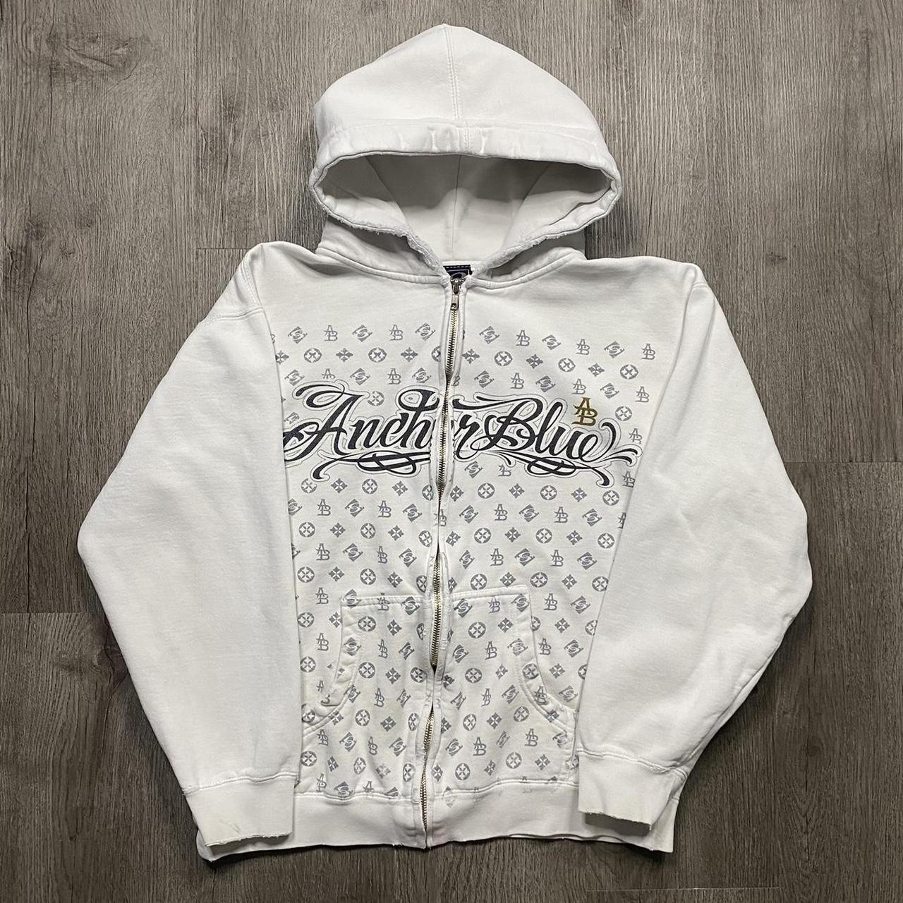 Anchor Blue Y2K Grunge Monogram Print Hoodie Size... - Depop