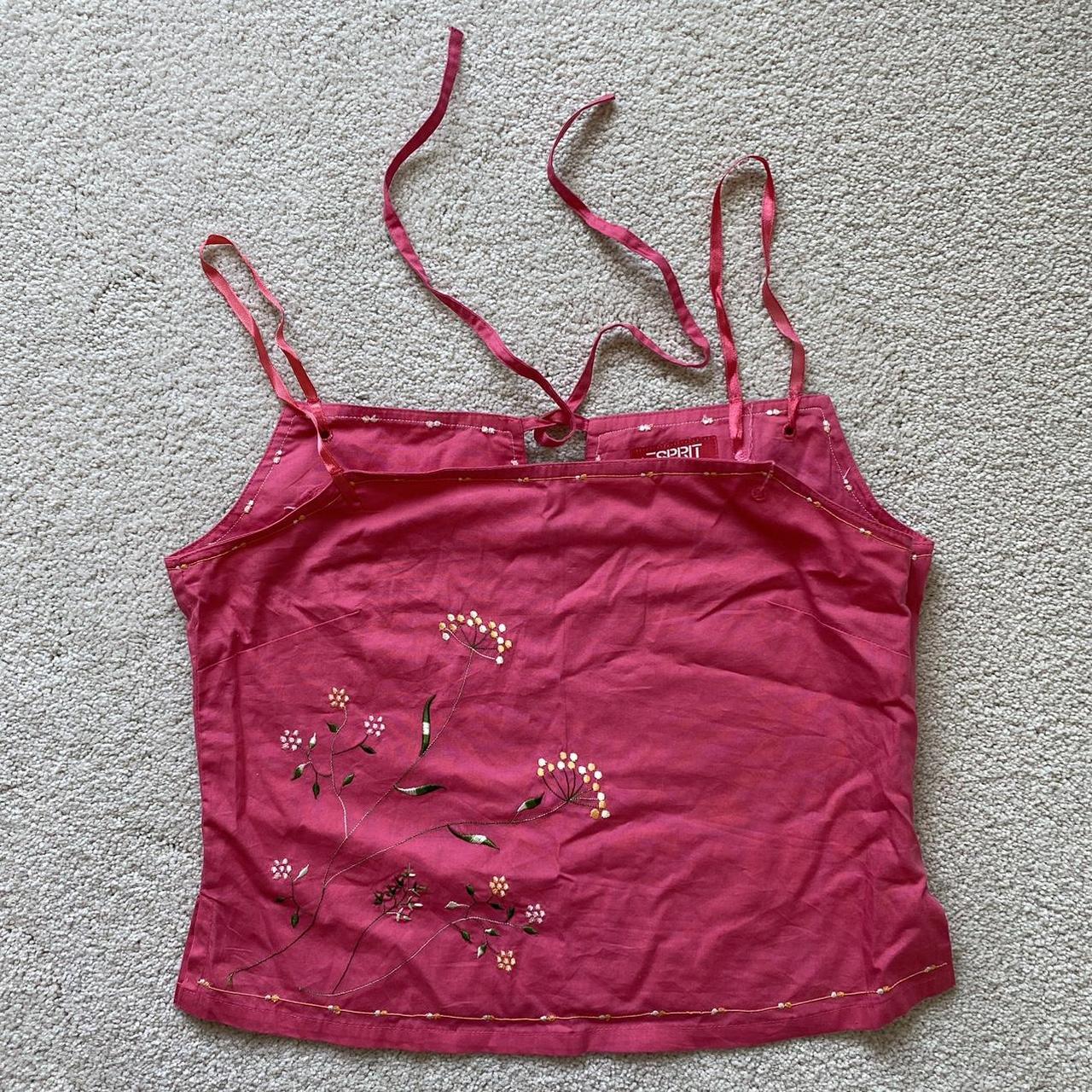 Espirit Embroidered Flower Floral Pink Tank Top Depop