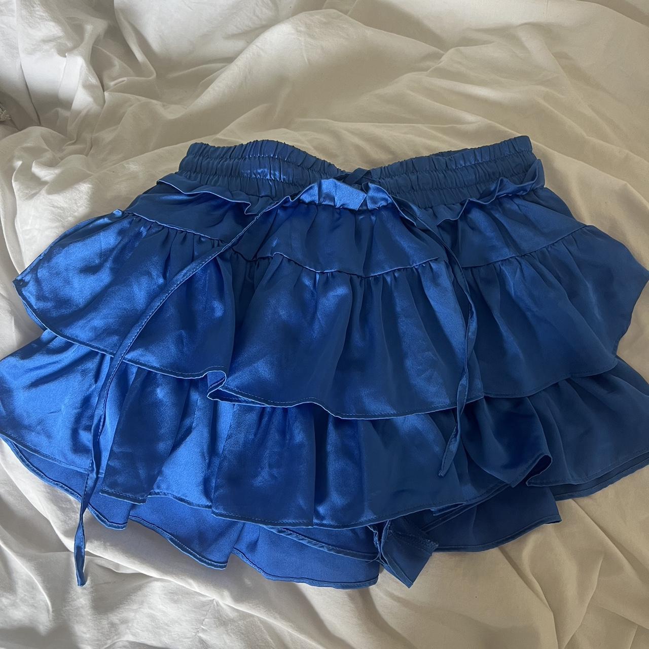 Blue ruffle mini skirt #skirt #spring - Depop