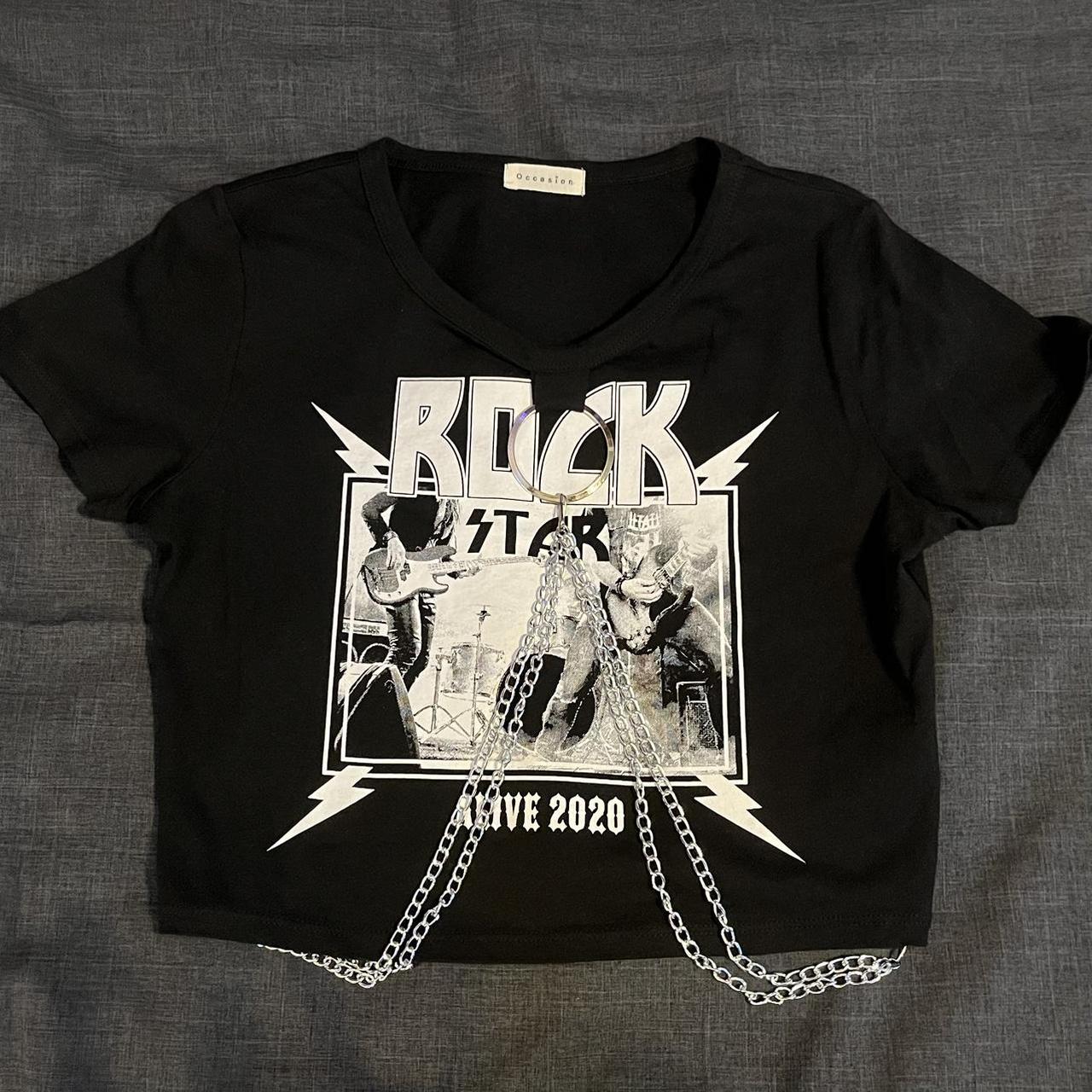 black punk chain rock star crop top chains are... - Depop