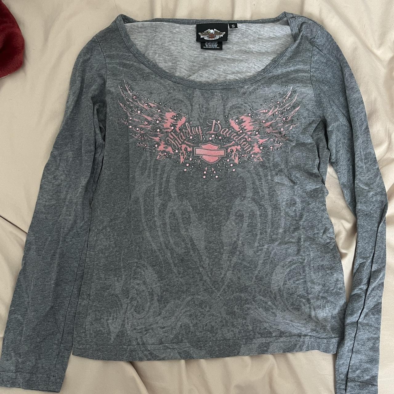 Grey harley davidson long sleeve... - Depop