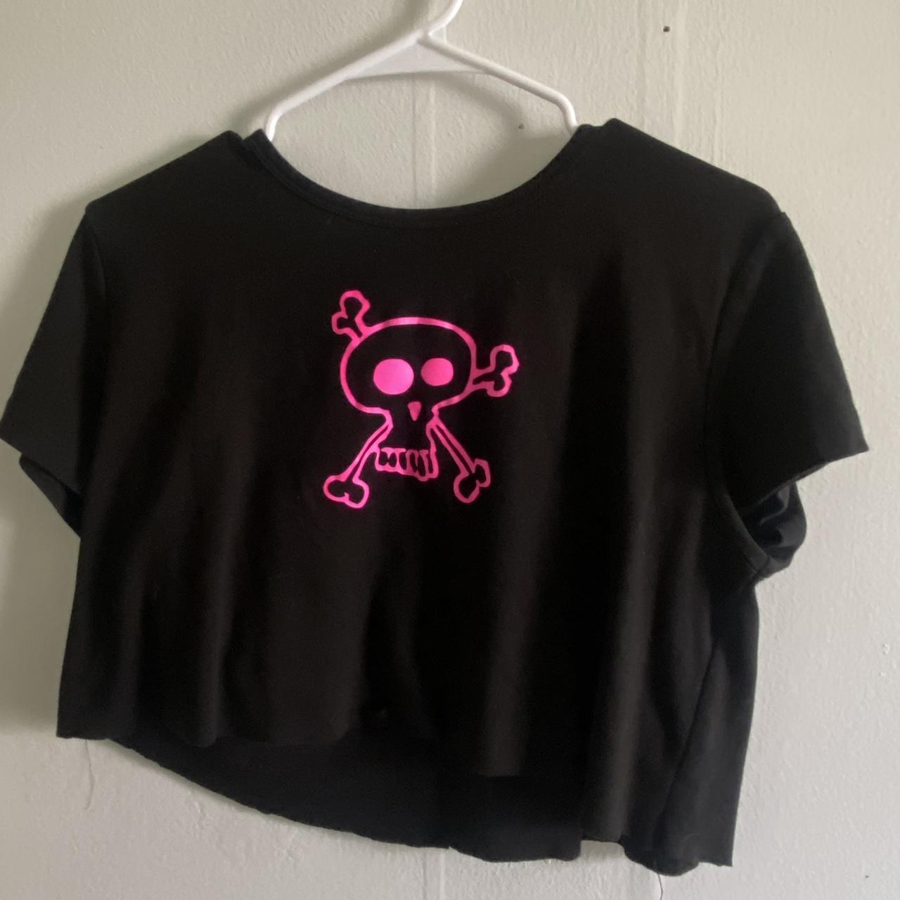 Super comfortable hot pink skull crop top Size... - Depop