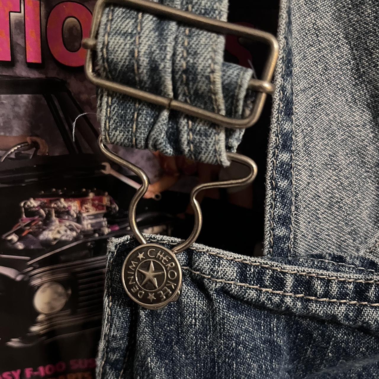dark wash cherokee jean overalls - Depop