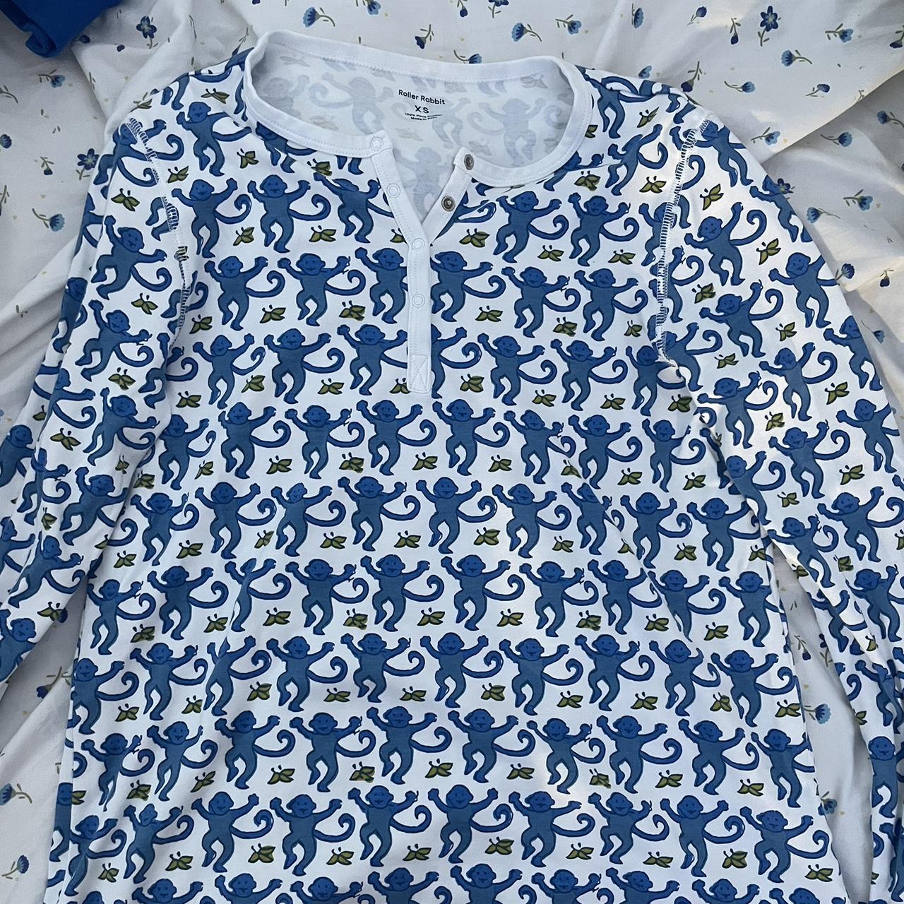 roller rabbit blue monkey long sleeve pj top;... - Depop
