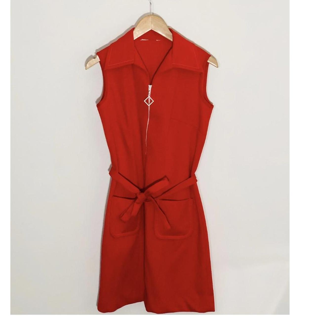 Red Mod Vintage House Dress with Wide Collar with... - Depop