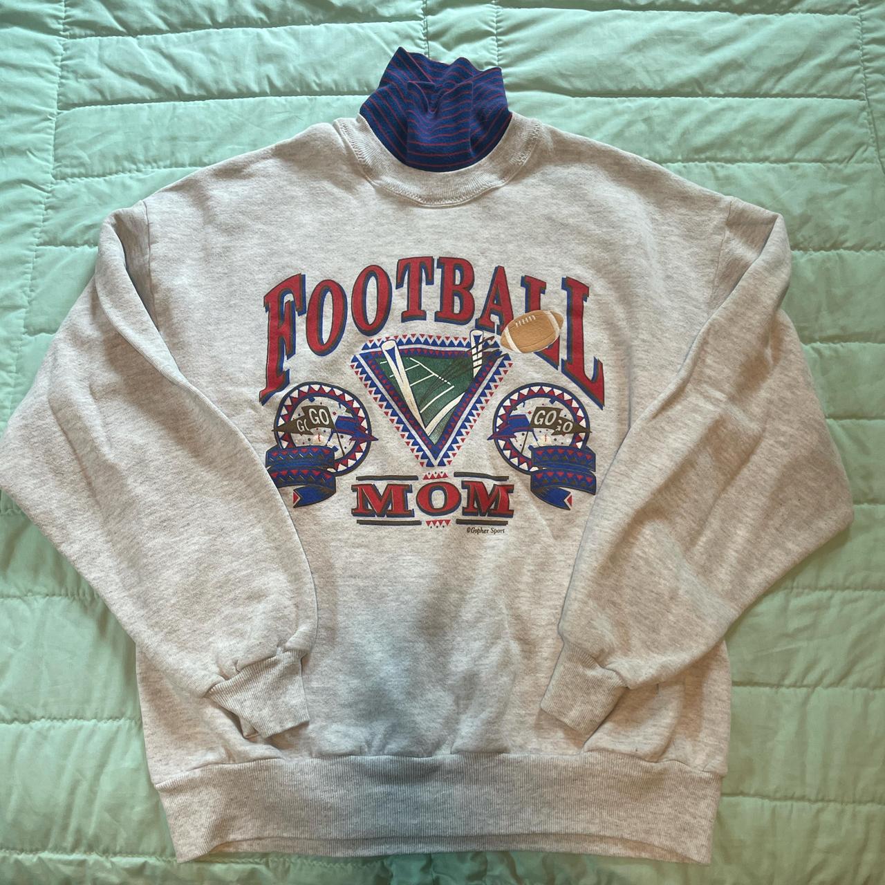 Grey and blue vintage 90s football mom turtleneck... | Depop