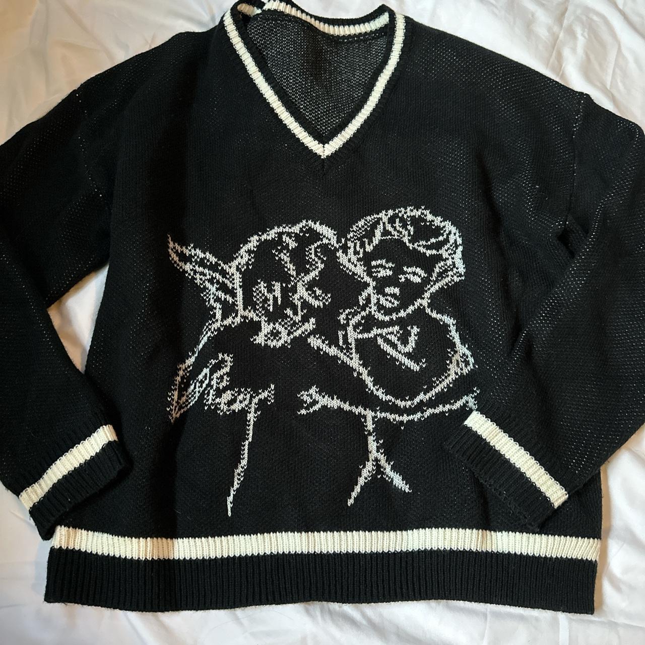 black and white baby angel sweater - Depop