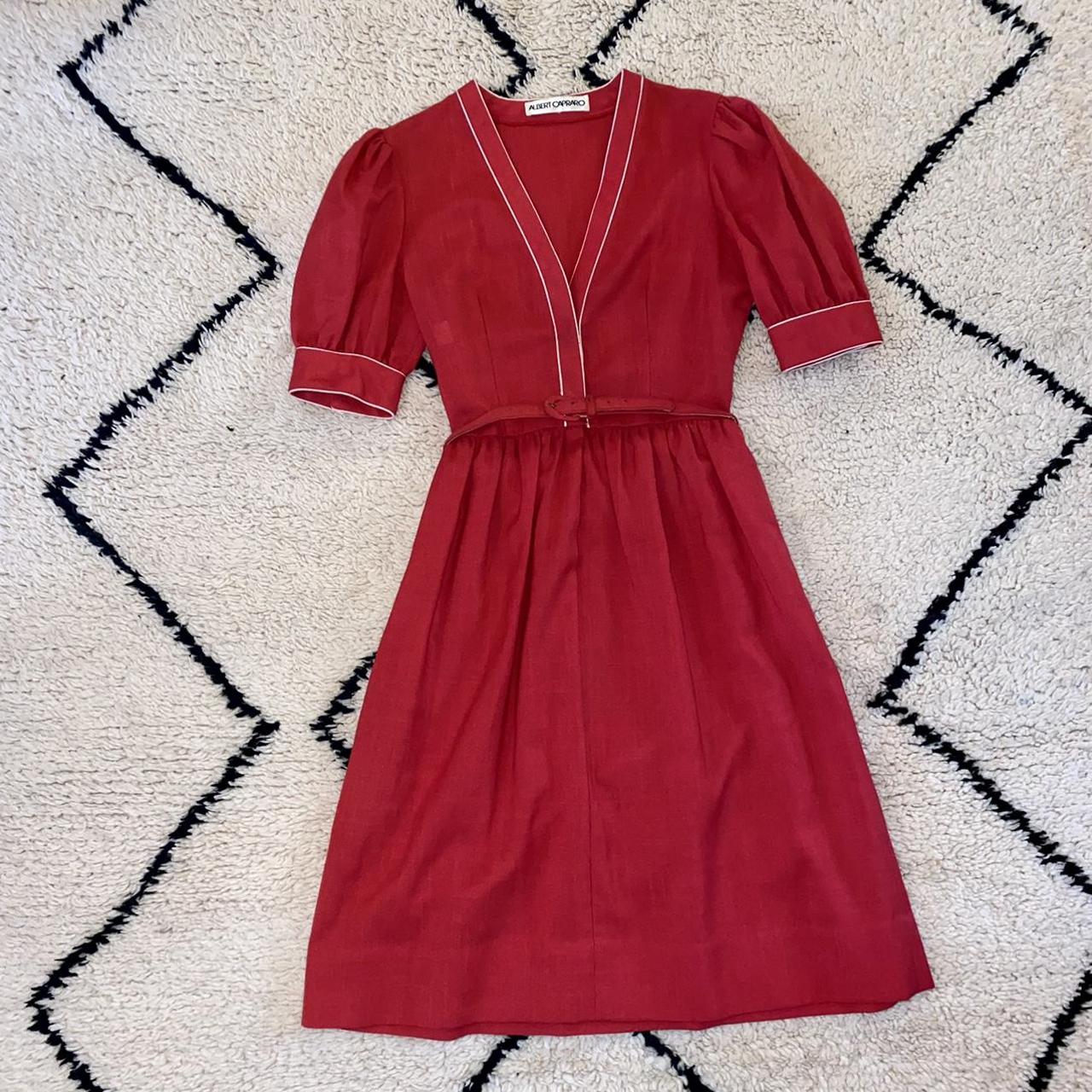 Vibrant vintage 1970s red belted dress by the... - Depop