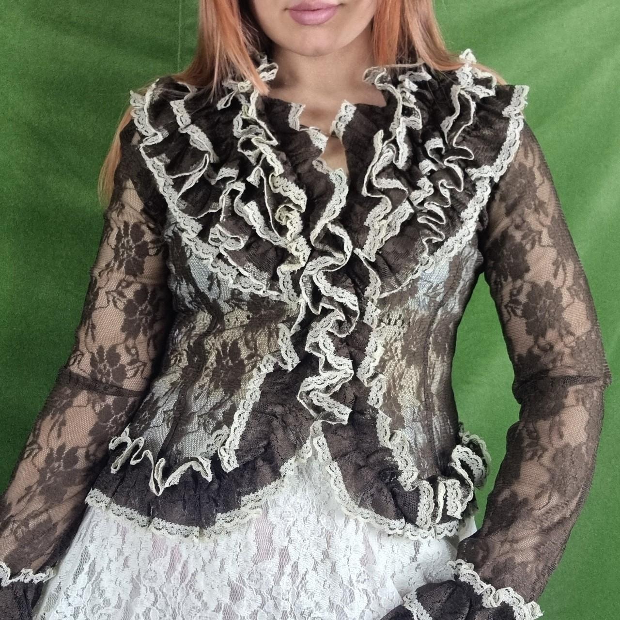 Brown lace blouse Gorgeous dramatic full lace... - Depop