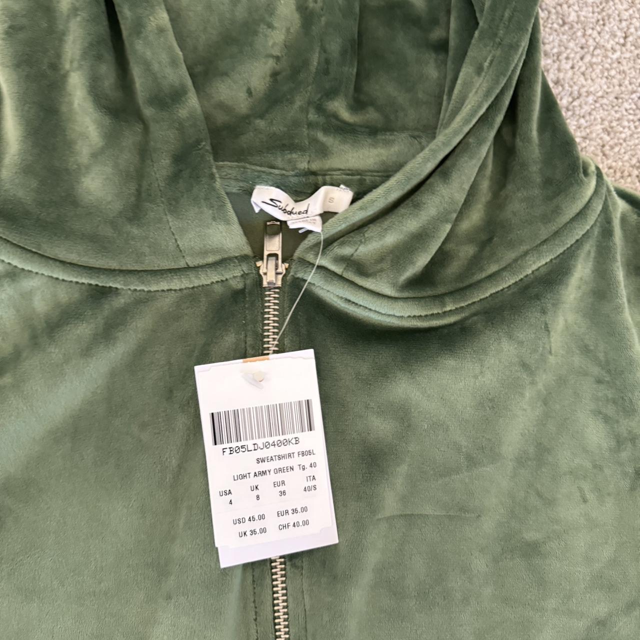 subdued green velour tracksuit jacket top size... - Depop