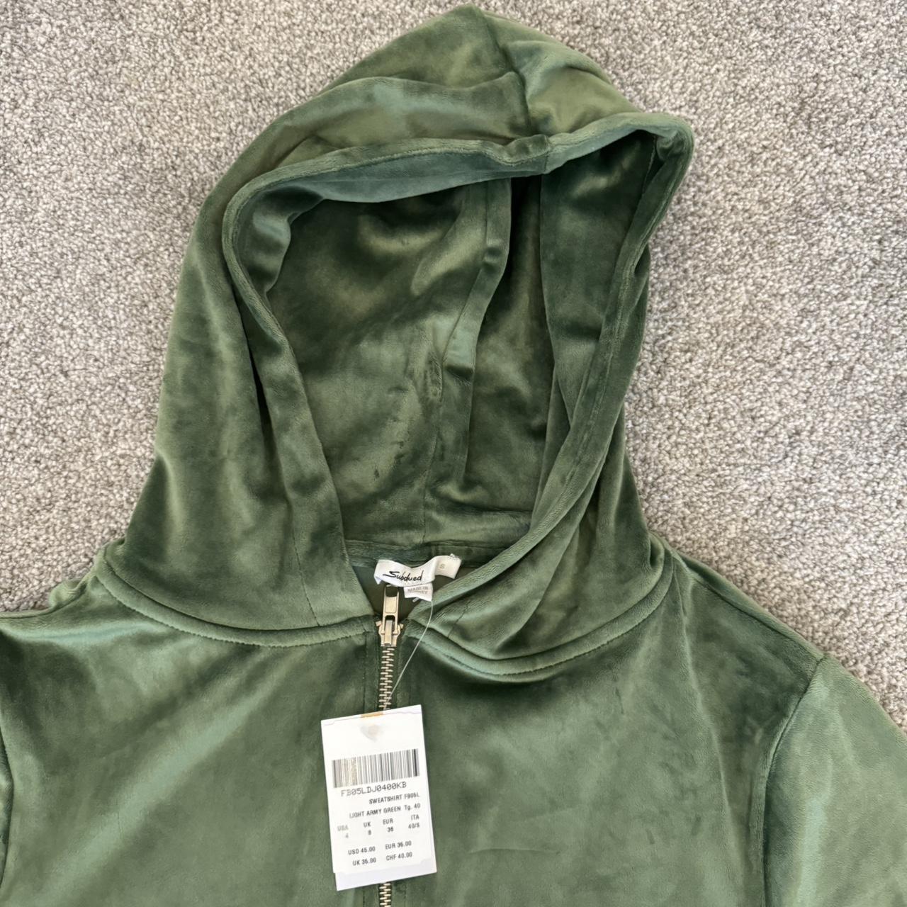 subdued green velour tracksuit jacket top size... - Depop