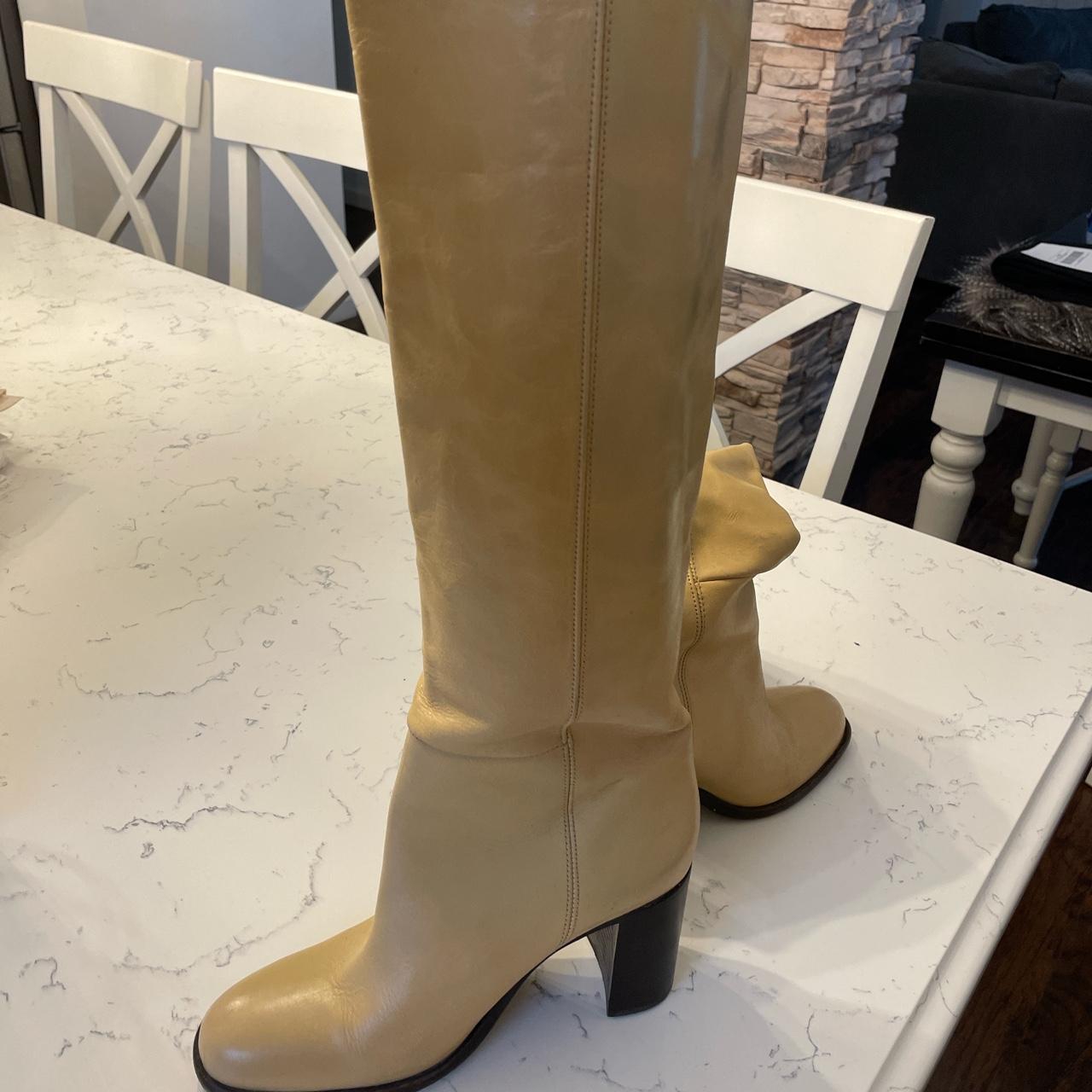 Tall leather boots, bone color size 39 Made in Portugal - Depop