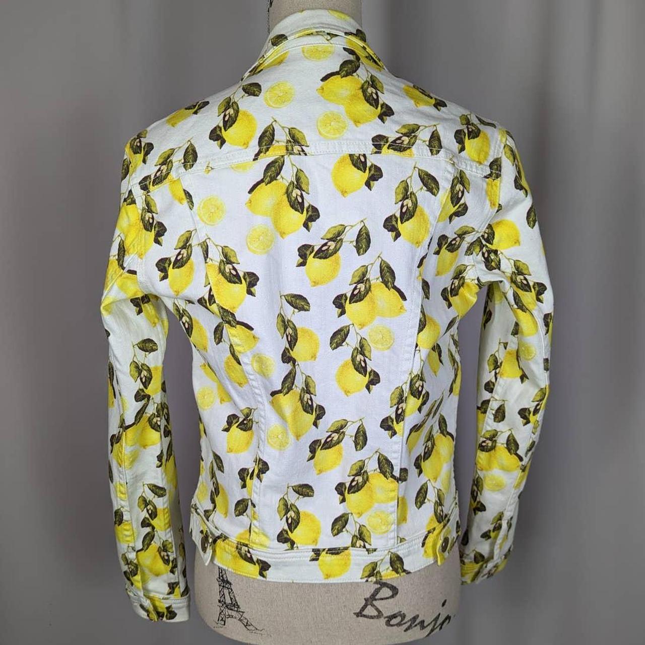 L'AGENCE Celine Denim Jacket with Lemon Print White... - Depop