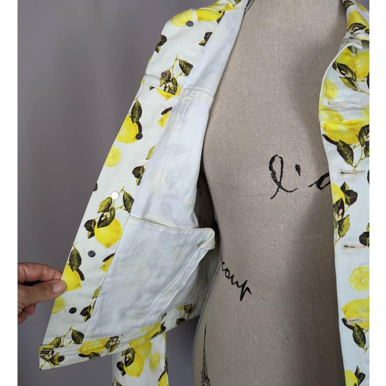 L'AGENCE Celine Denim Jacket with Lemon Print White... - Depop