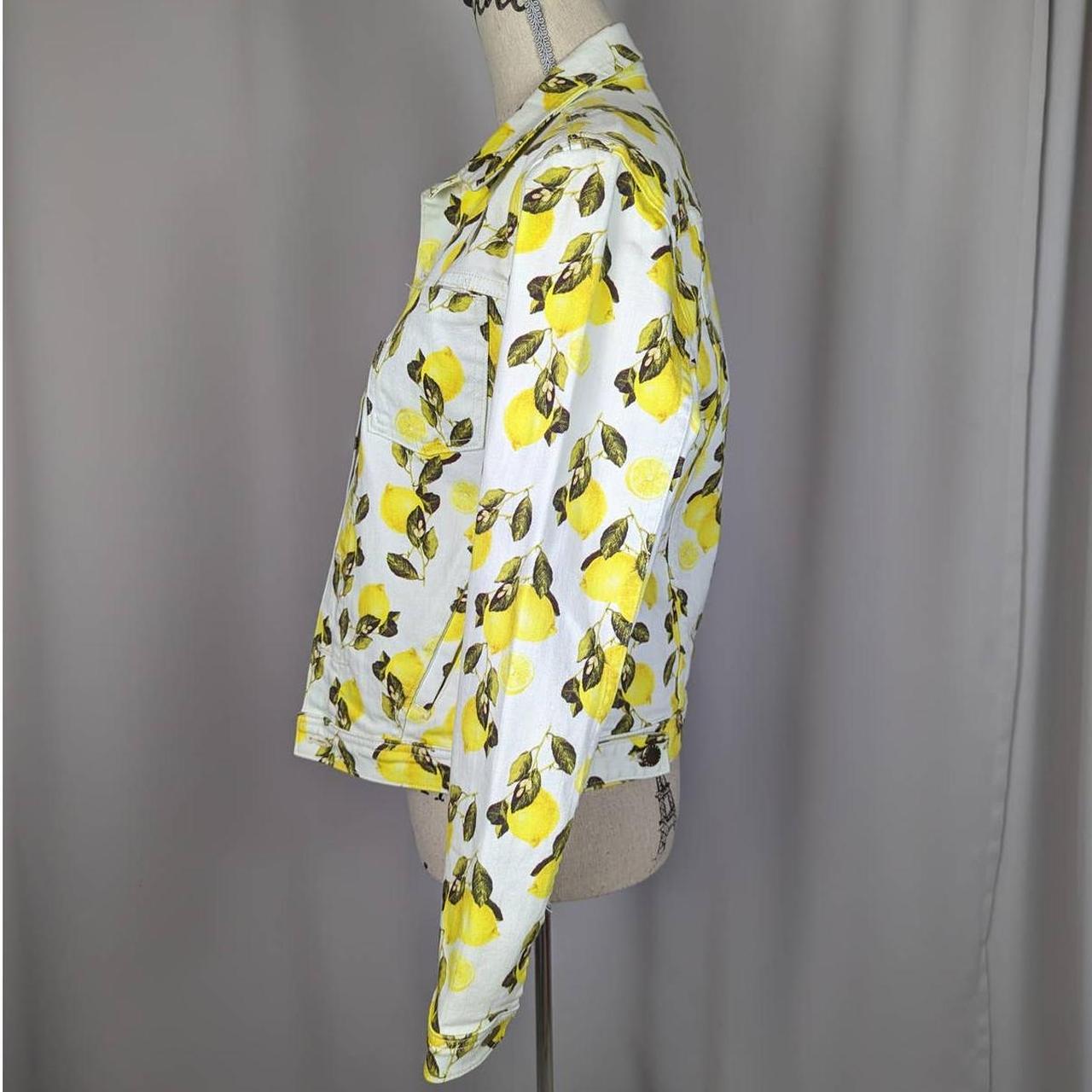 L'AGENCE Celine Denim Jacket with Lemon Print White... - Depop