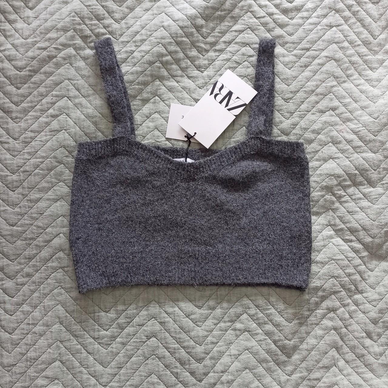 Zara grey knitted crop bralet top M new Zara ladies... - Depop