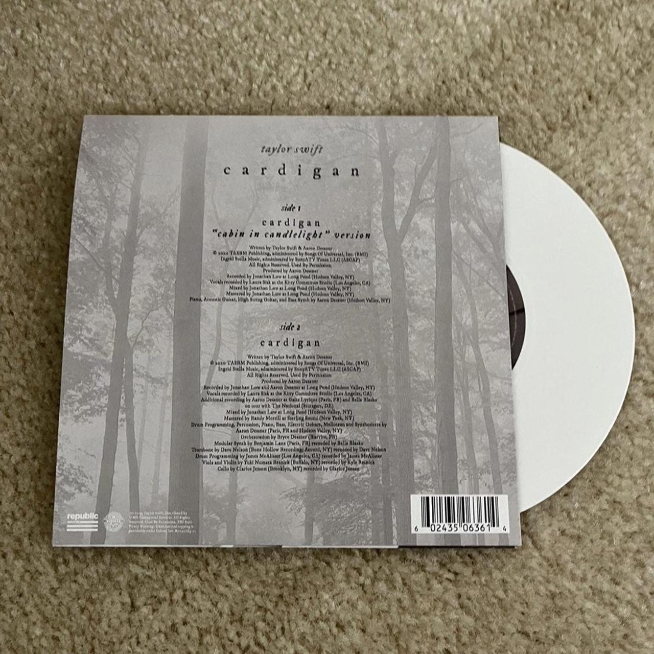 taylor swift cardigan 7” vinyl in white in perfect... - Depop