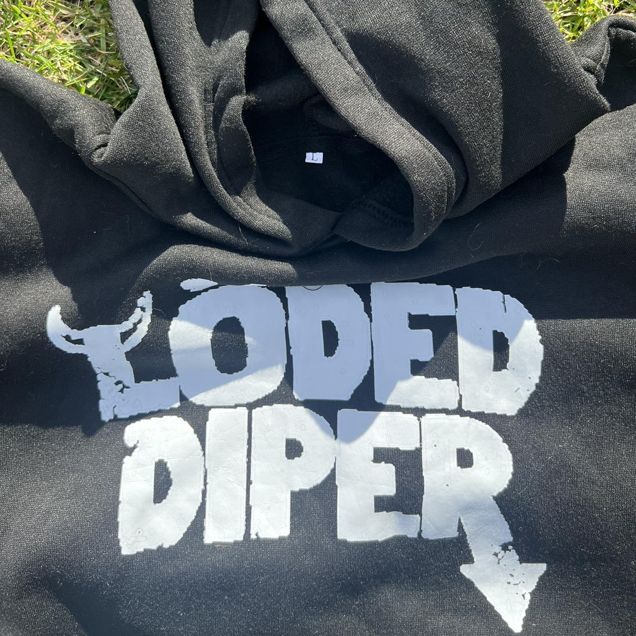 large custom print hoodie “loaded diper” - Depop
