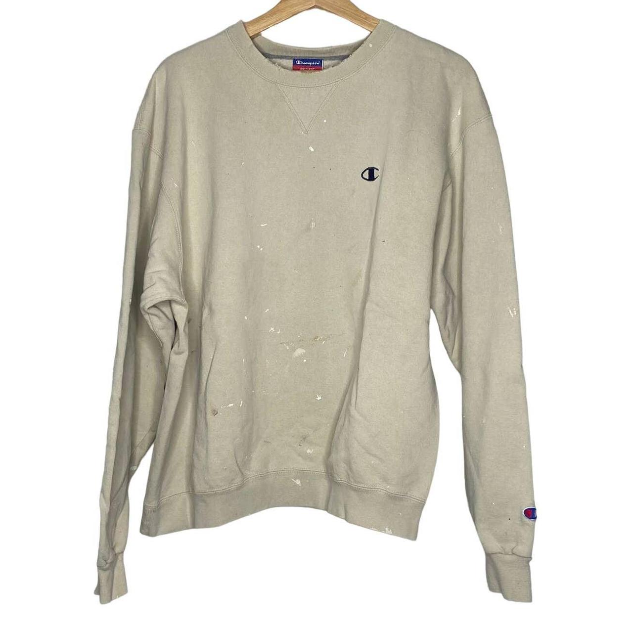 Champion Tan Distressed Crewneck Wear, stains... - Depop