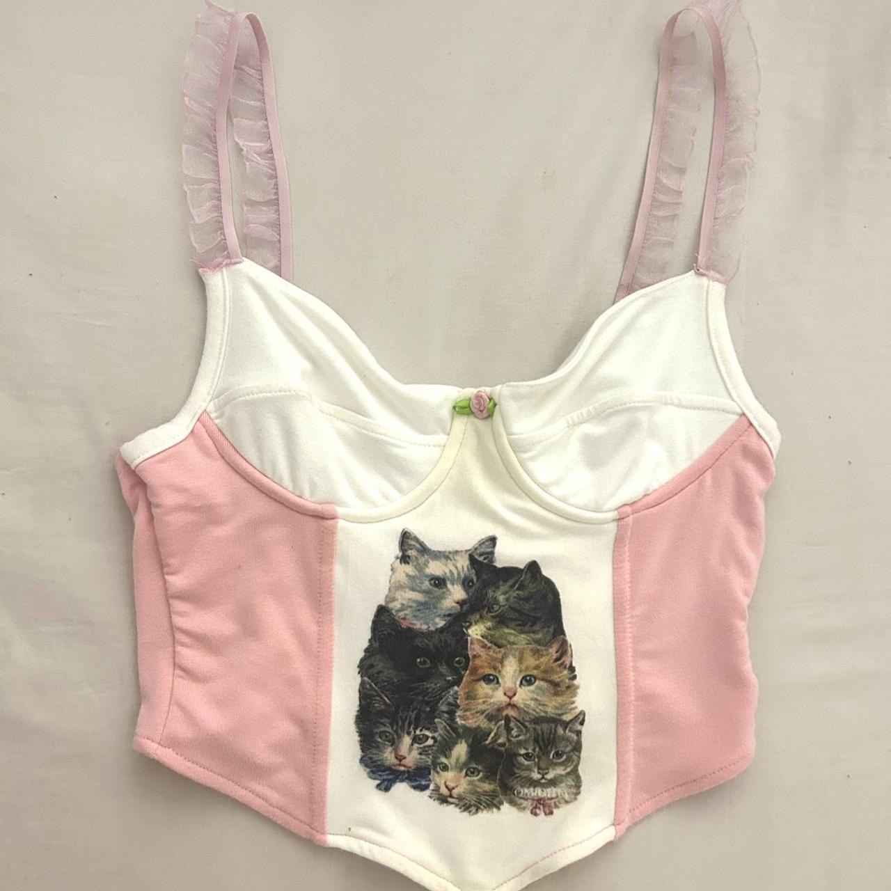 O-mighty Cat Corset Top Cute frilling and cat print... - Depop