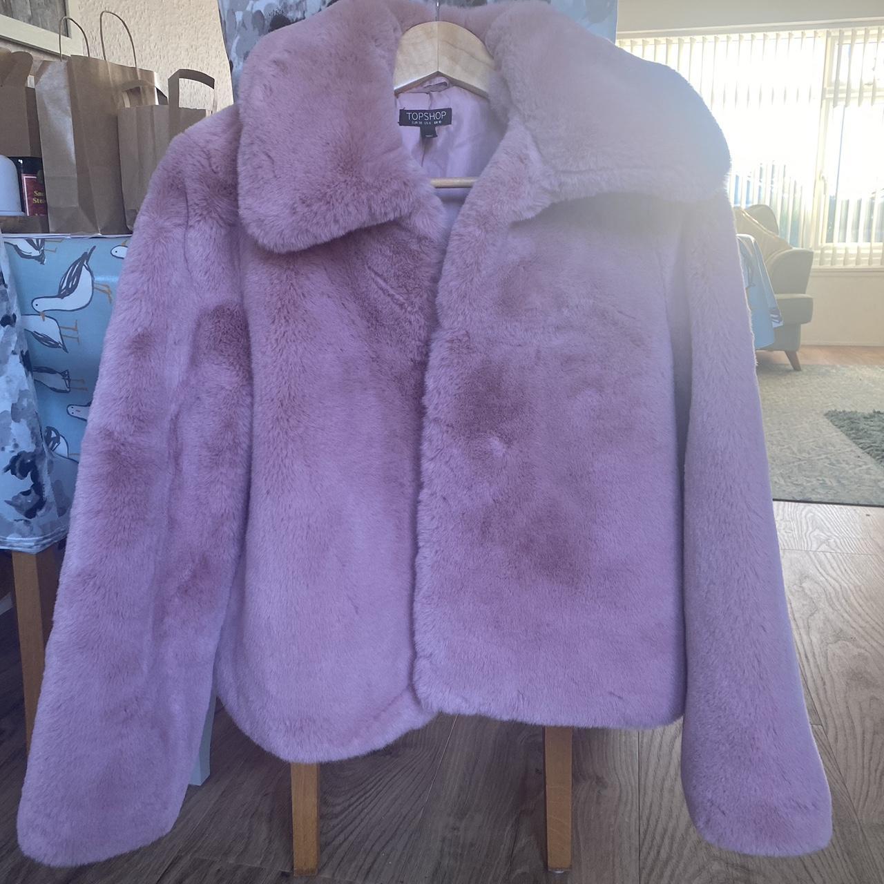 Cropped pink fluffy faux fur jacket Never worn... - Depop