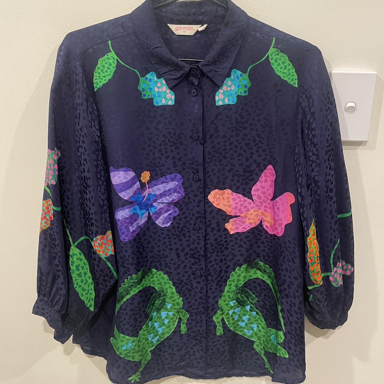 Gorman Trippy Flowers Placement Shirt size 6 100%... - Depop