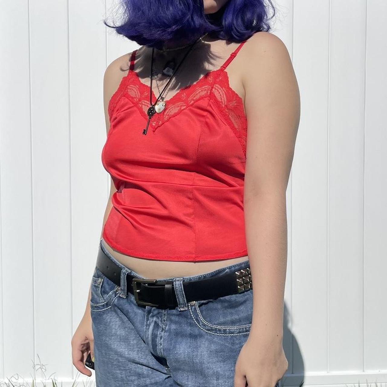 Red Shiny Tank Top adjustable straps and a beautiful... | Depop