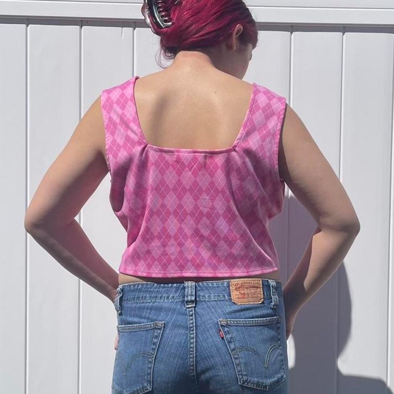 Argyle Patterned Pink Crop Tank Top Classy Hot Pink Depop