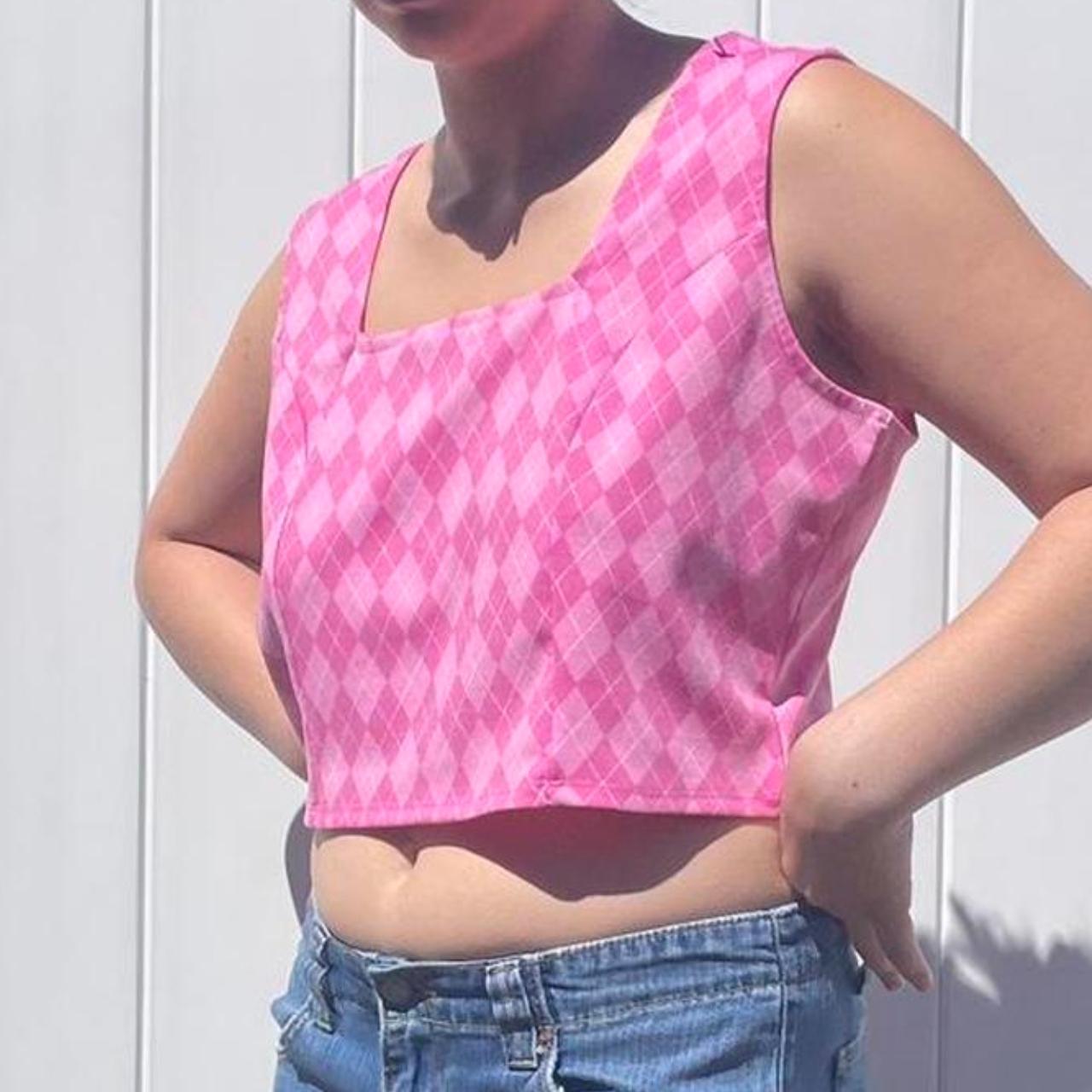 Argyle Patterned Pink Crop Tank Top Classy Hot Pink Depop