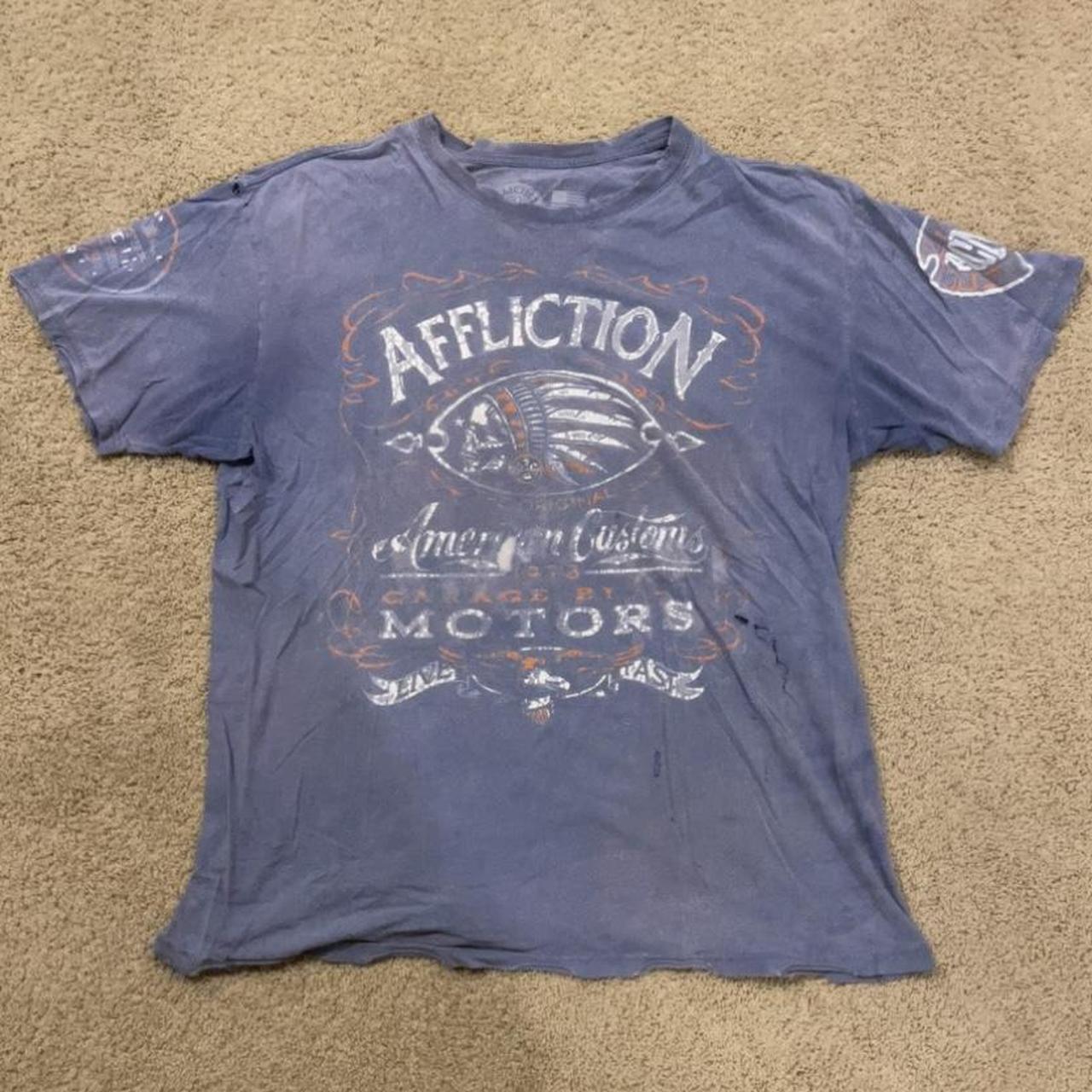 affliction tshirt good distressing, size xl fits... - Depop