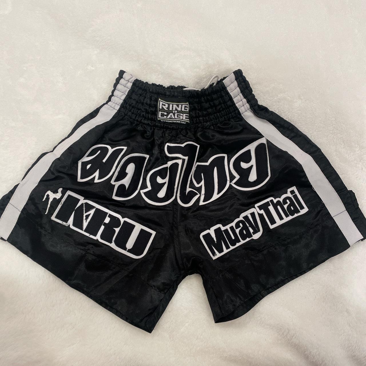 Vintage Boxing Shorts- Black and White fit like a... - Depop