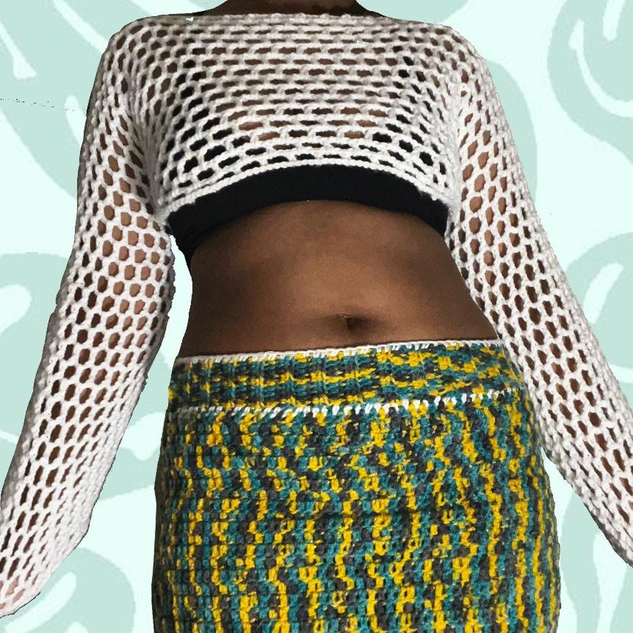White Crochet Sleeve Top Made Using Acrylic Yarn Depop