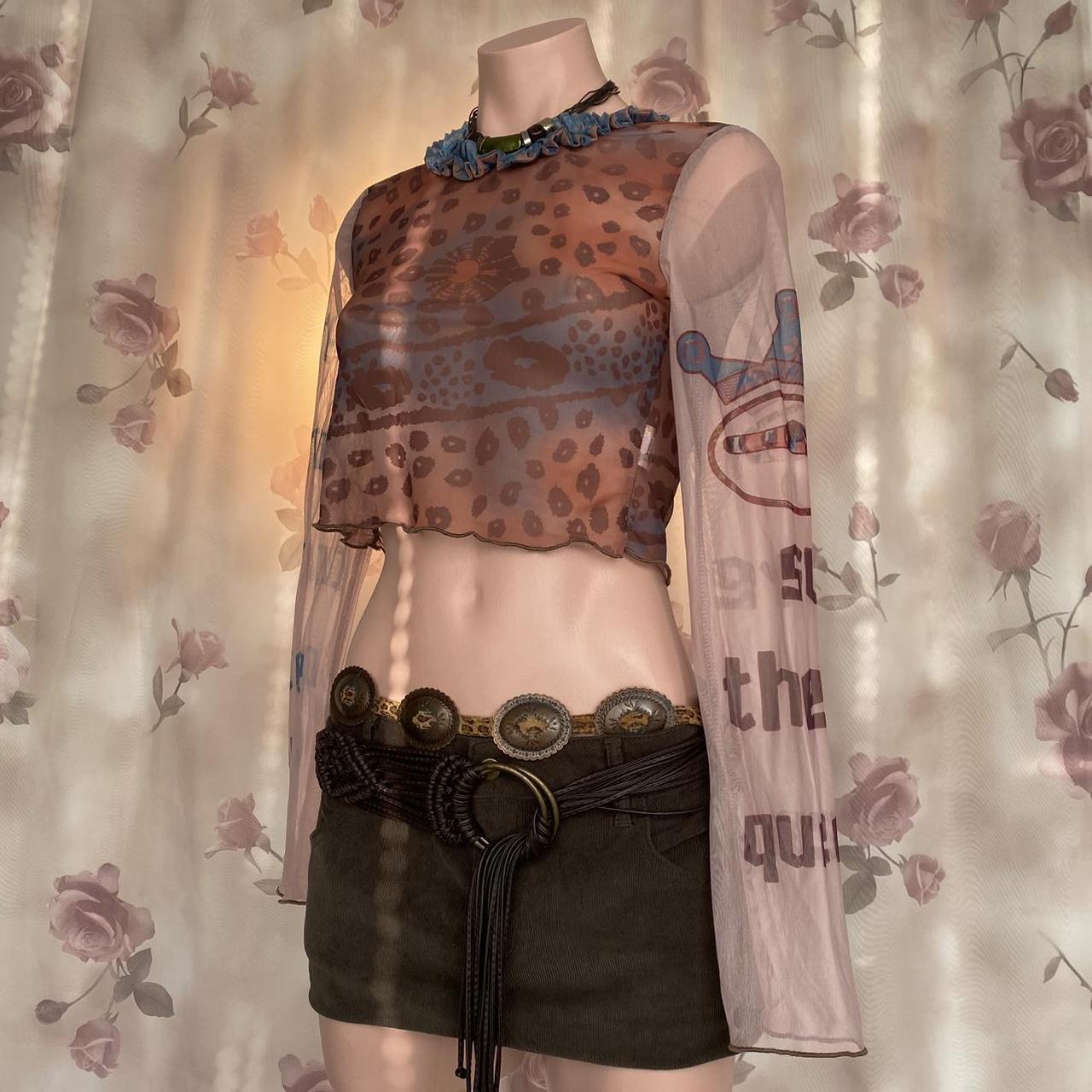 L but fits S Mesh long sleeve top with leapord print... | Depop