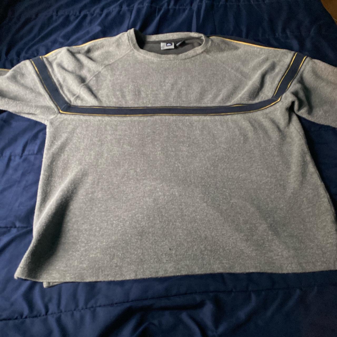 Quicksilver Striped Gray Sweater with yellow and... - Depop