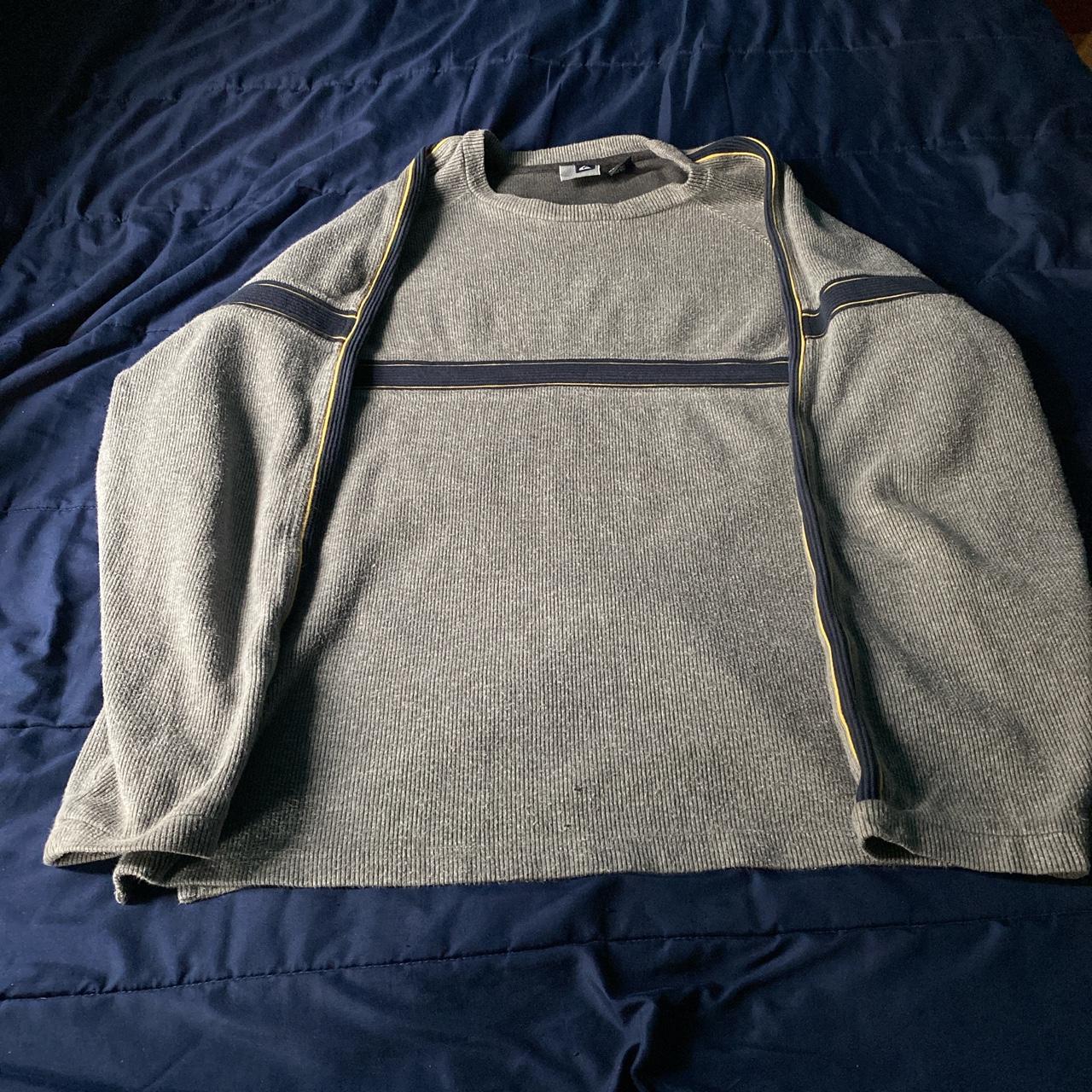 Quicksilver Striped Gray Sweater with yellow and... - Depop