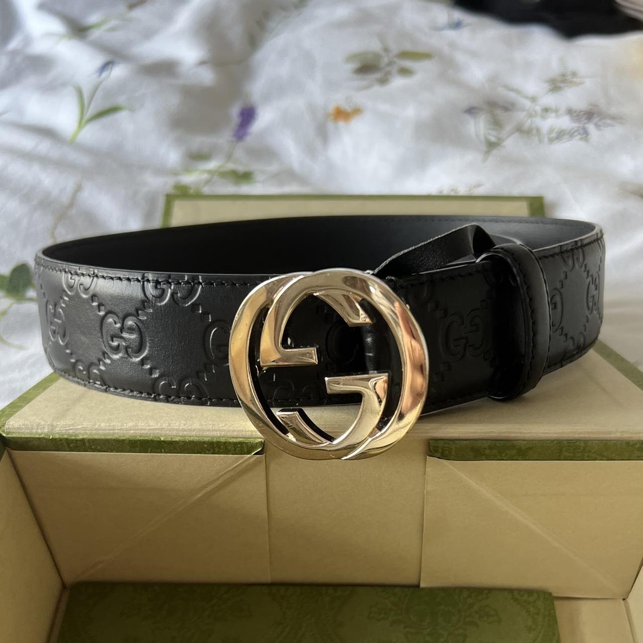Barely worn Gucci signature leather belt in black... - Depop