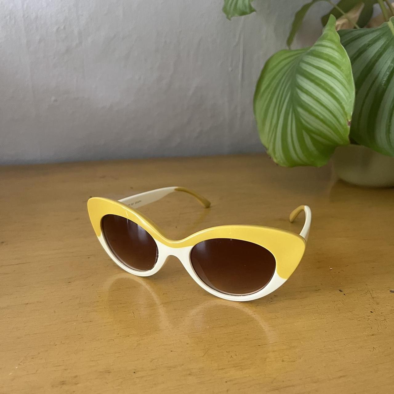 Cat eye Crap Eyewear sunglasses in yellow and cream.... - Depop
