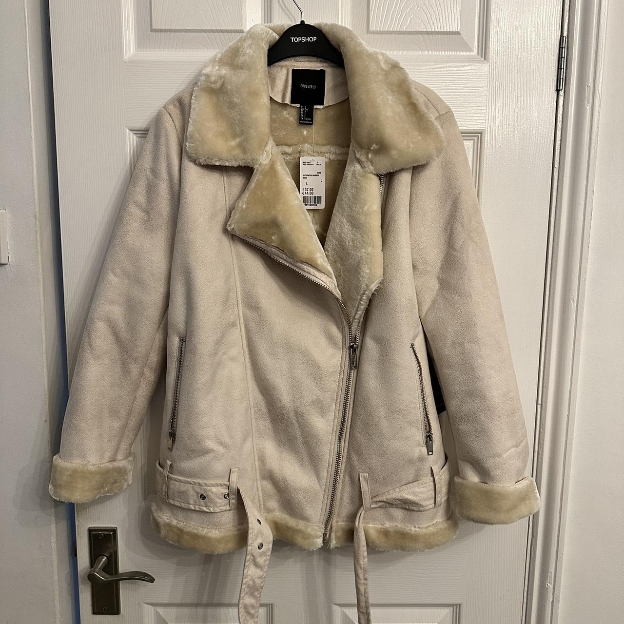 Forever 21 aviator style jacket in cream Size... - Depop