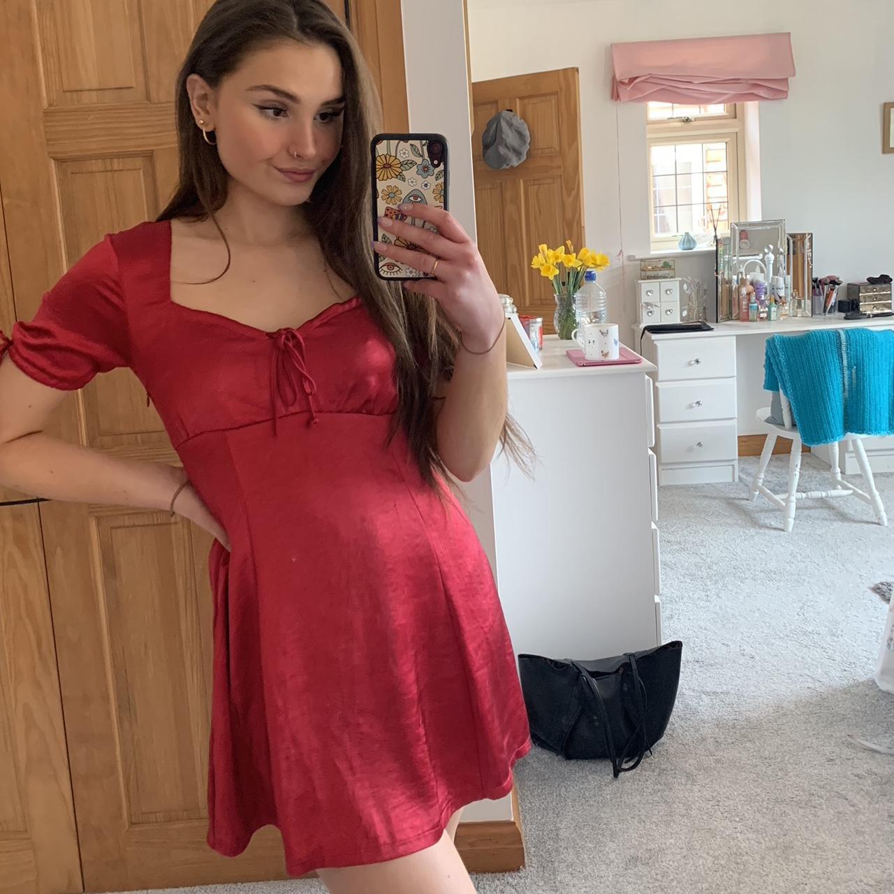 Motel Women's Red and Burgundy Dress | Depop