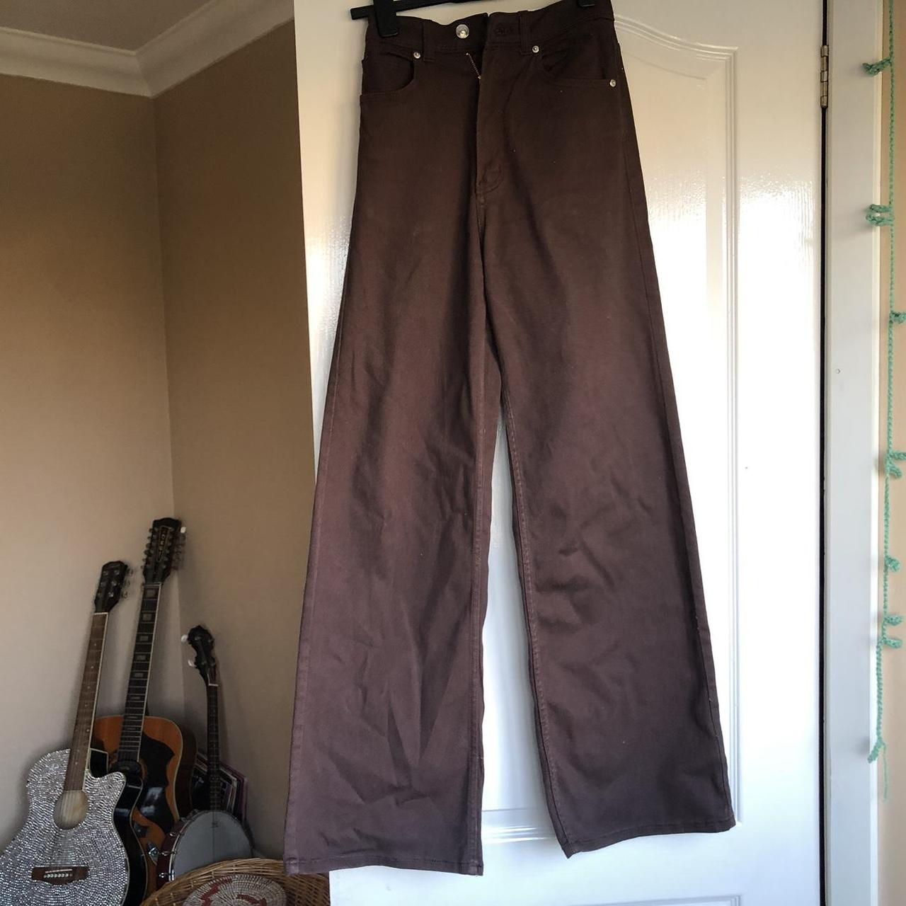 Wide leg dark brown trousers only worn once so... - Depop