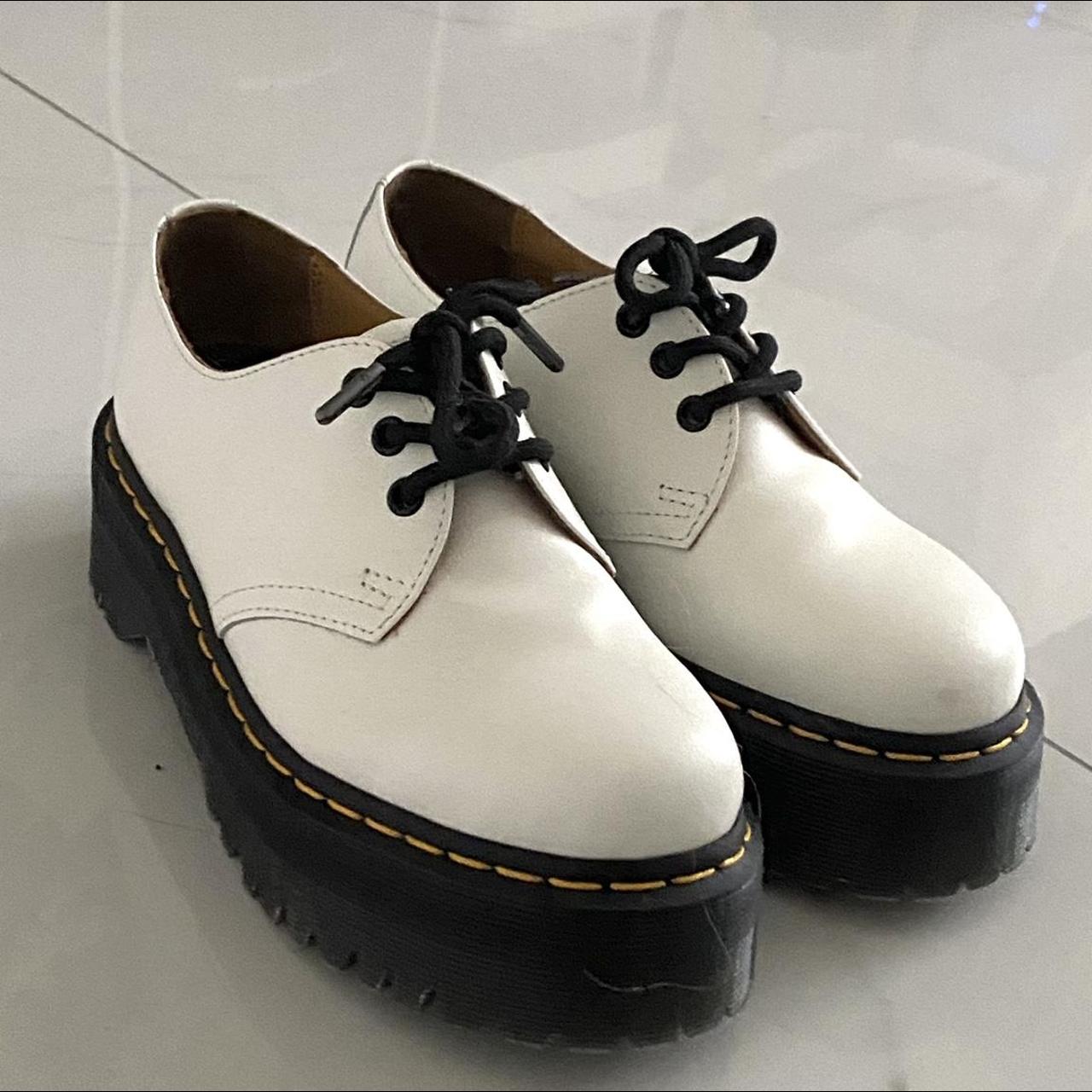 size 7 white low platform doc martens!! brand new,... - Depop