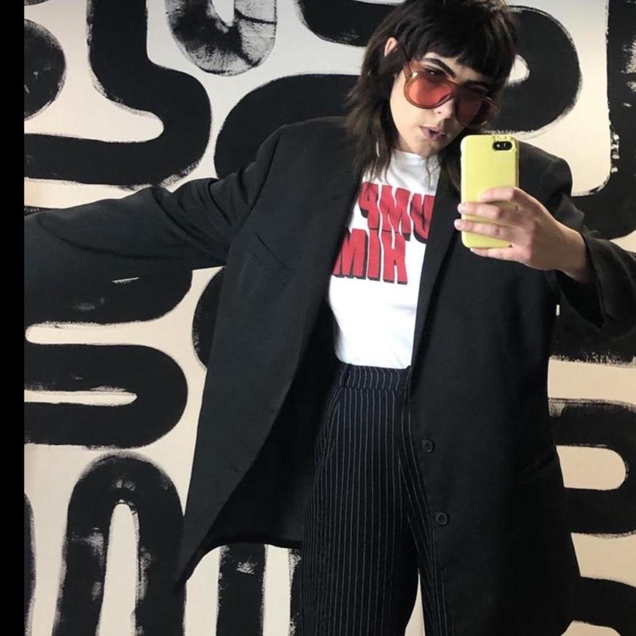 Mens black pinstripe oversized fit boxy suit blazer... - Depop